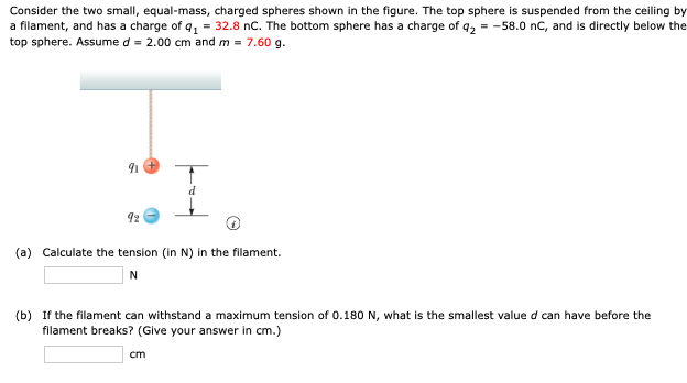 Solved Consider the two small, equal-mass, charged spheres | Chegg.com