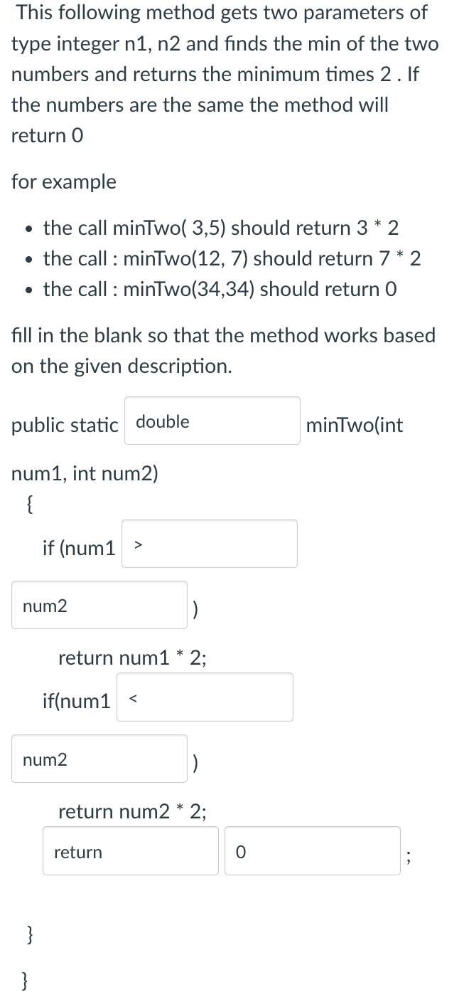Solved This following method gets two parameters of type | Chegg.com