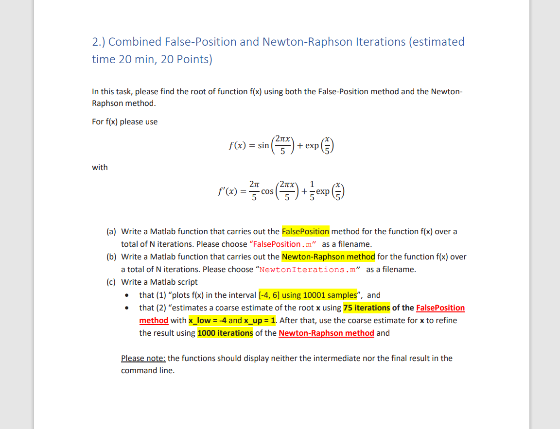 Solved 2.) Combined False-Position and Newton-Raphson | Chegg.com