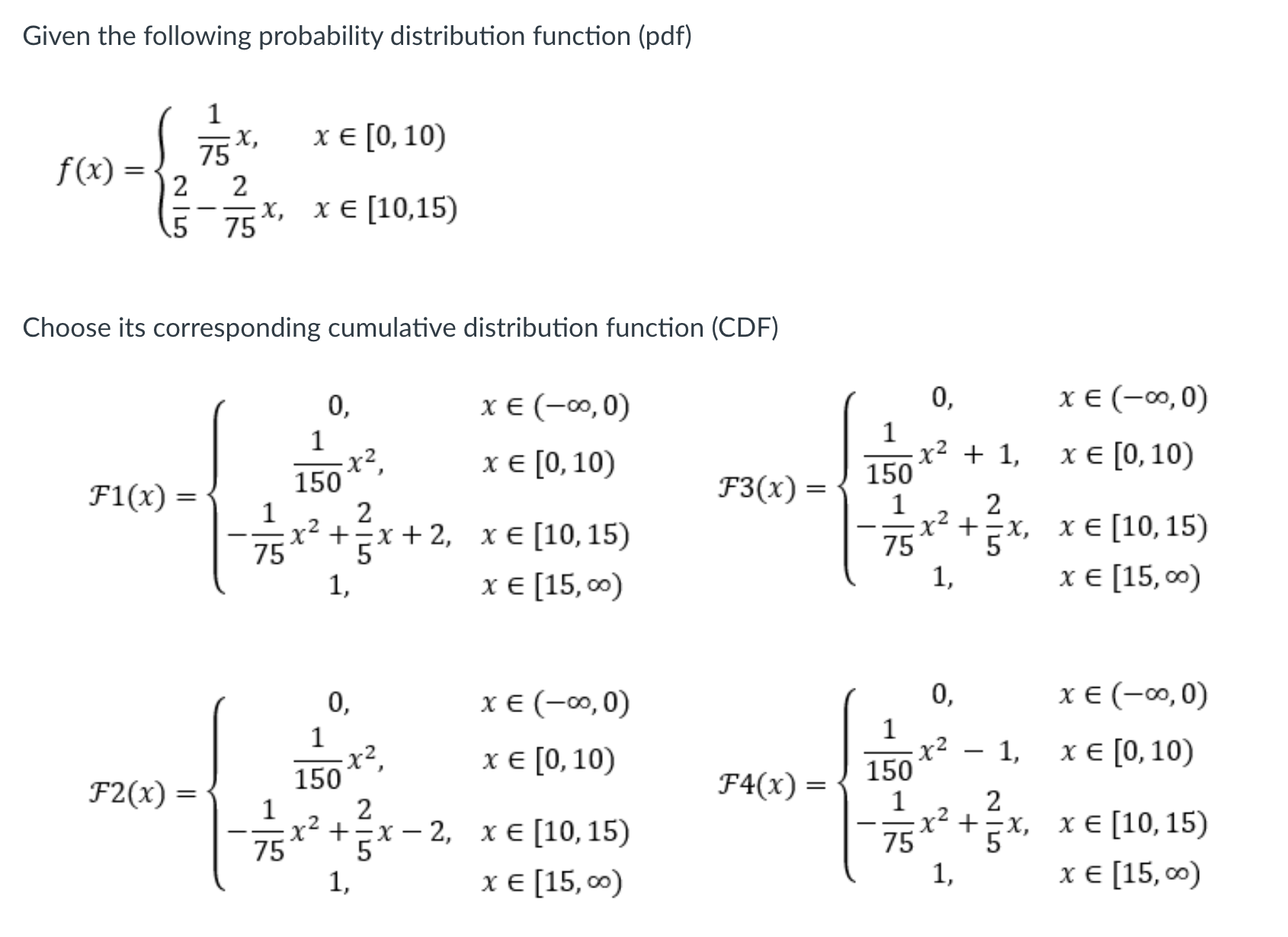 Solved Given the following probability distribution function | Chegg.com