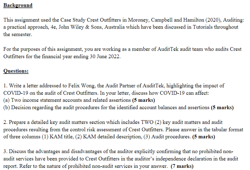 Solved This assignment used the Case Study Crest Outfitters | Chegg.com