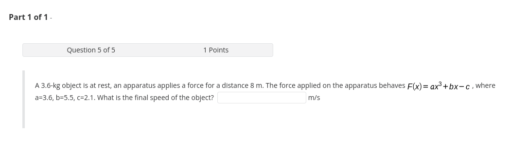Solved Part 1 Of 1 Question 5 Of 5 1 Points A 3 6 Kg