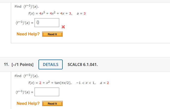 Solved Find (f−1)′(a) f(x)=4x3+4x2+4x+3,a=3 (f−1)′(a)= -/1 | Chegg.com