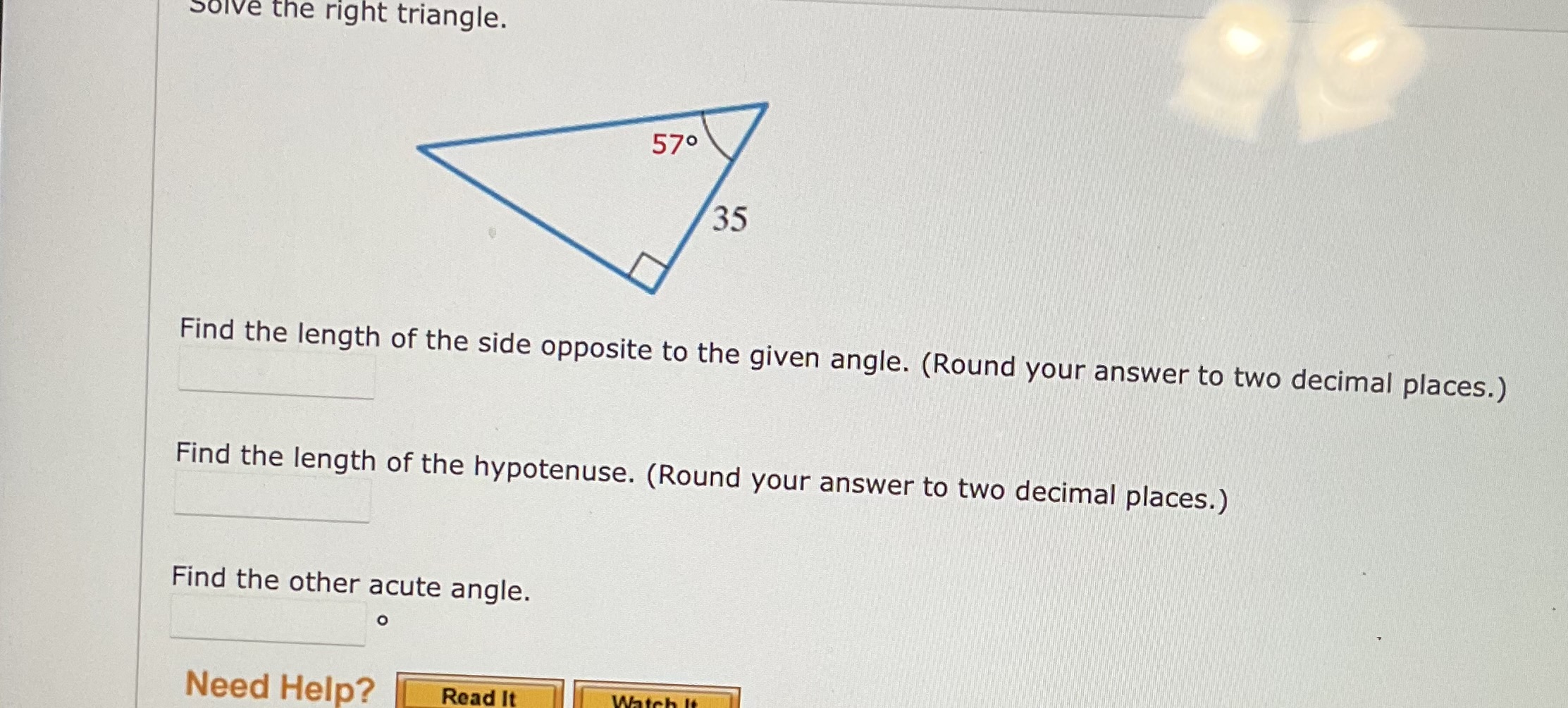 Solved Find the lenath of the side opposite to the given | Chegg.com