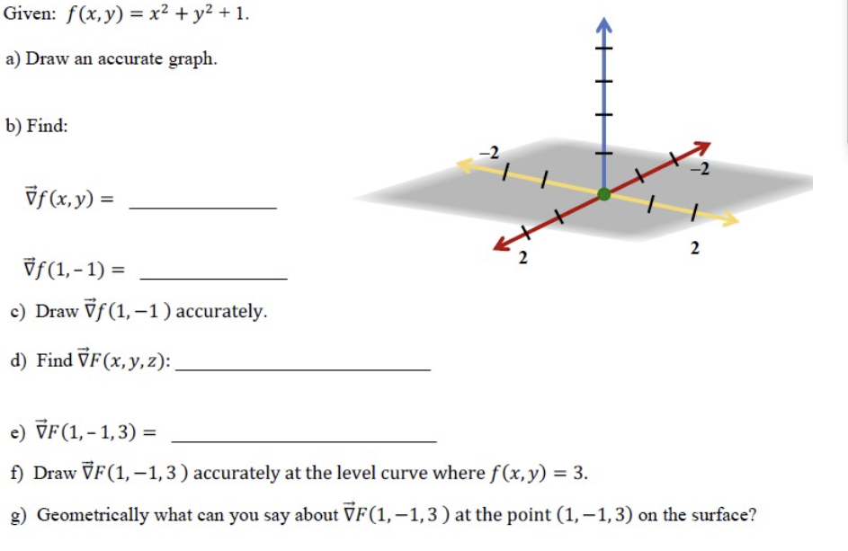 Solved Given: f(x,y)=x2+y2+1 a) Draw an accurate graph. b) | Chegg.com