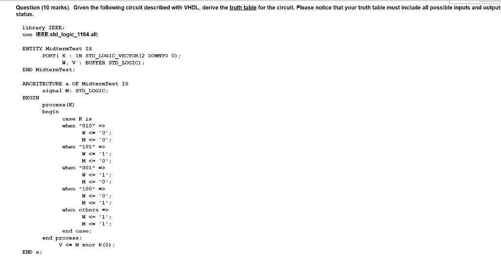 Solved Question 10 Marks Given The Following Circuit 