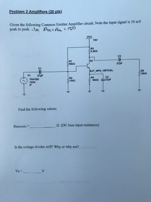 Solved Problem 2 Amplifiers (20 pts) Given the following | Chegg.com
