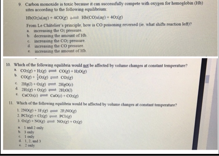 Solved 9. Carbon monoxide is toxic because it can | Chegg.com