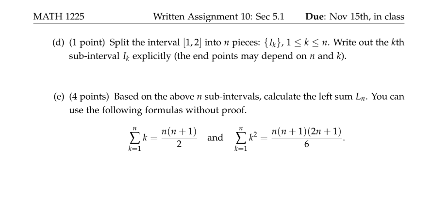 Solved MATH 1225 Written Assignment 10: Sec 5.1 Due: Nov | Chegg.com
