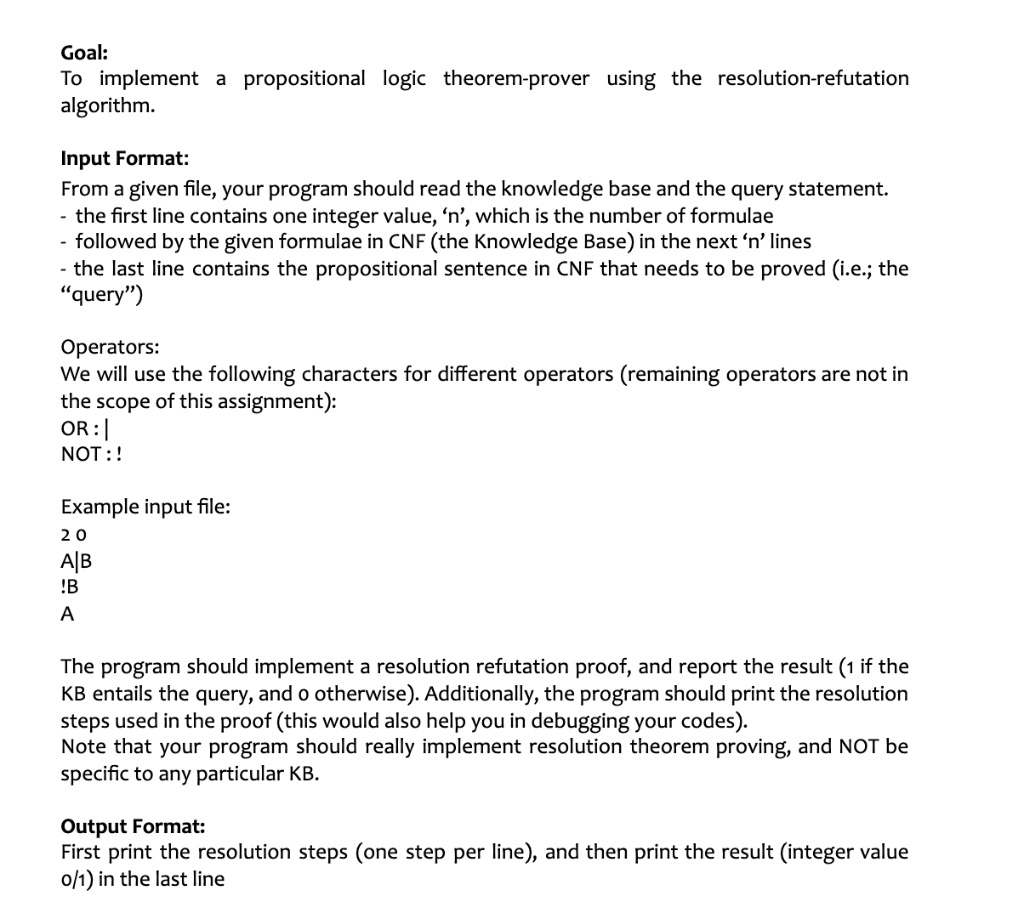 Solved Goal To Implement A Propositional Logic