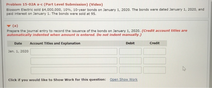 Solved Problem 15-02A a-c (Part Level Submission) (Video) | Chegg.com