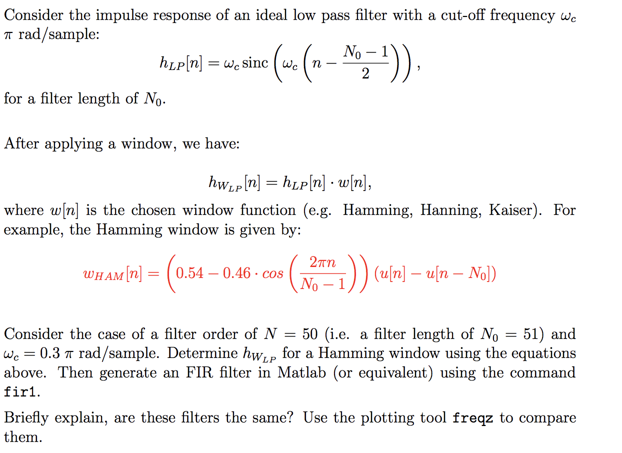 Solved Consider the impulse response of an ideal low pass | Chegg.com