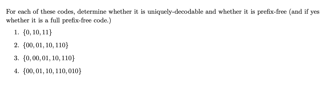 Solved For each of these codes, determine whether it is | Chegg.com