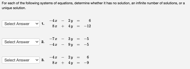 Solved For each of the following systems of equations, | Chegg.com