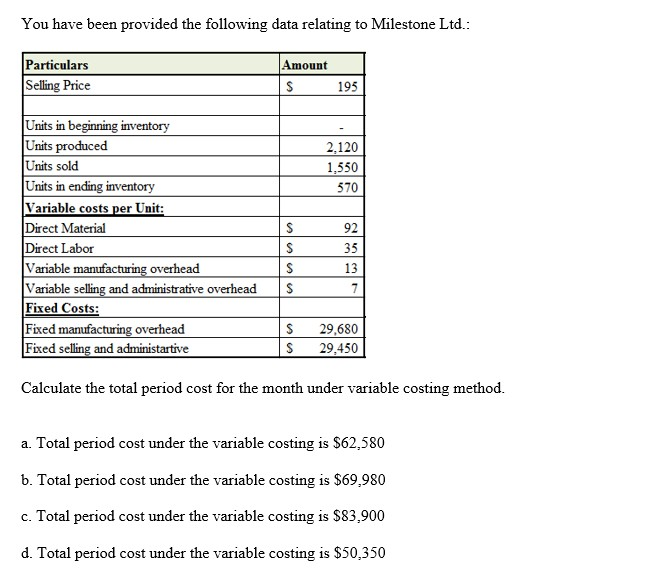 Solved You have been provided the following data relating to | Chegg.com