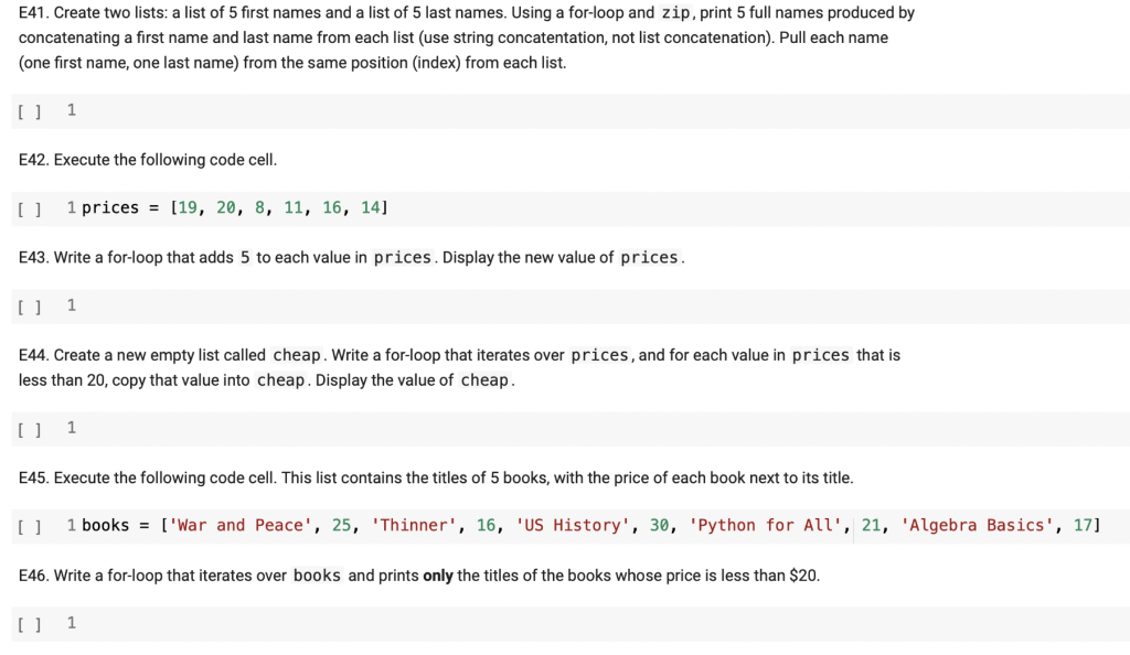 Solved E41. Create two lists: a list of 5 first names and a | Chegg.com