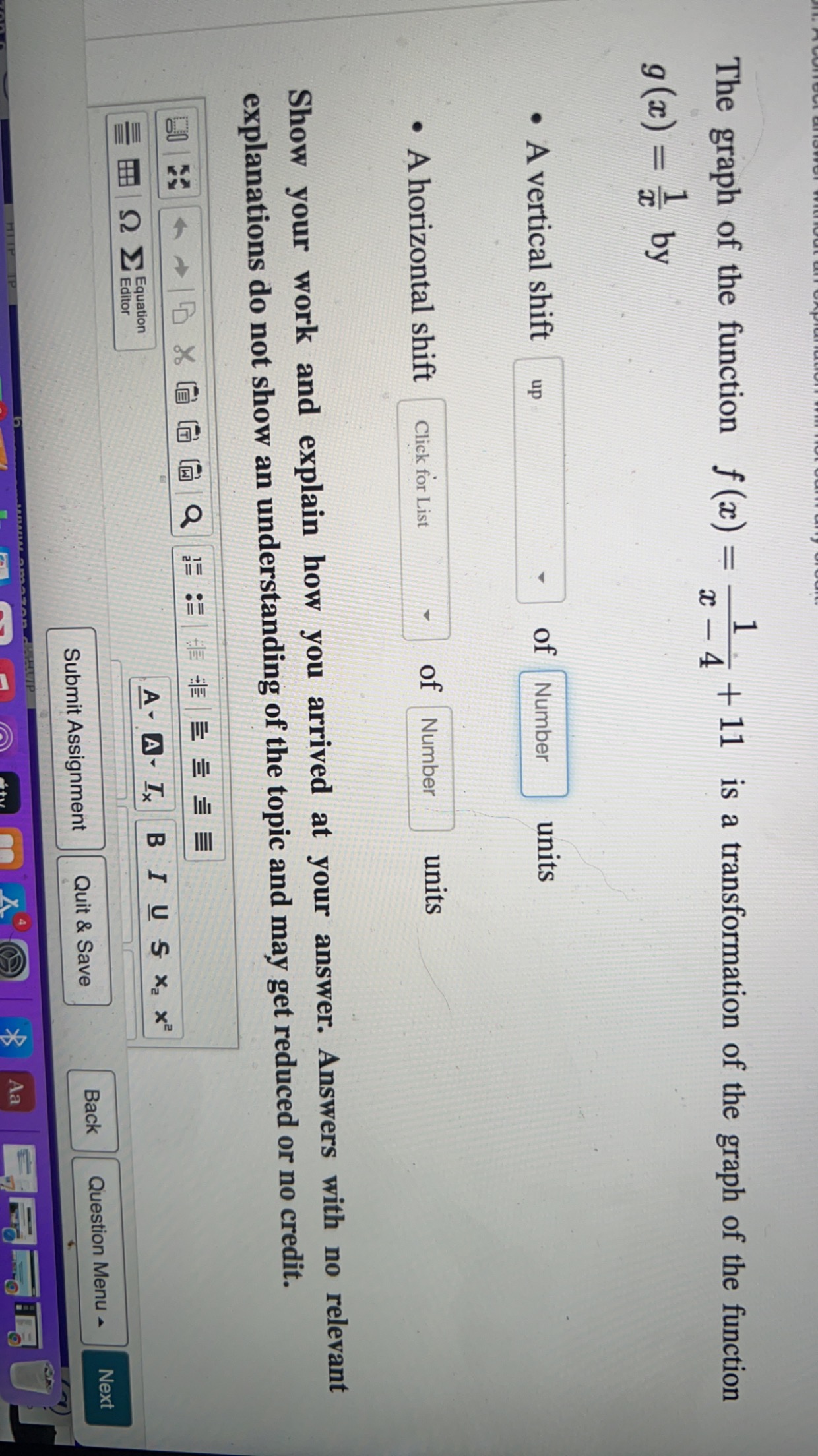 Solved The graph of the function \\( f(x)=\\frac{1}{x-4}+11 | Chegg.com
