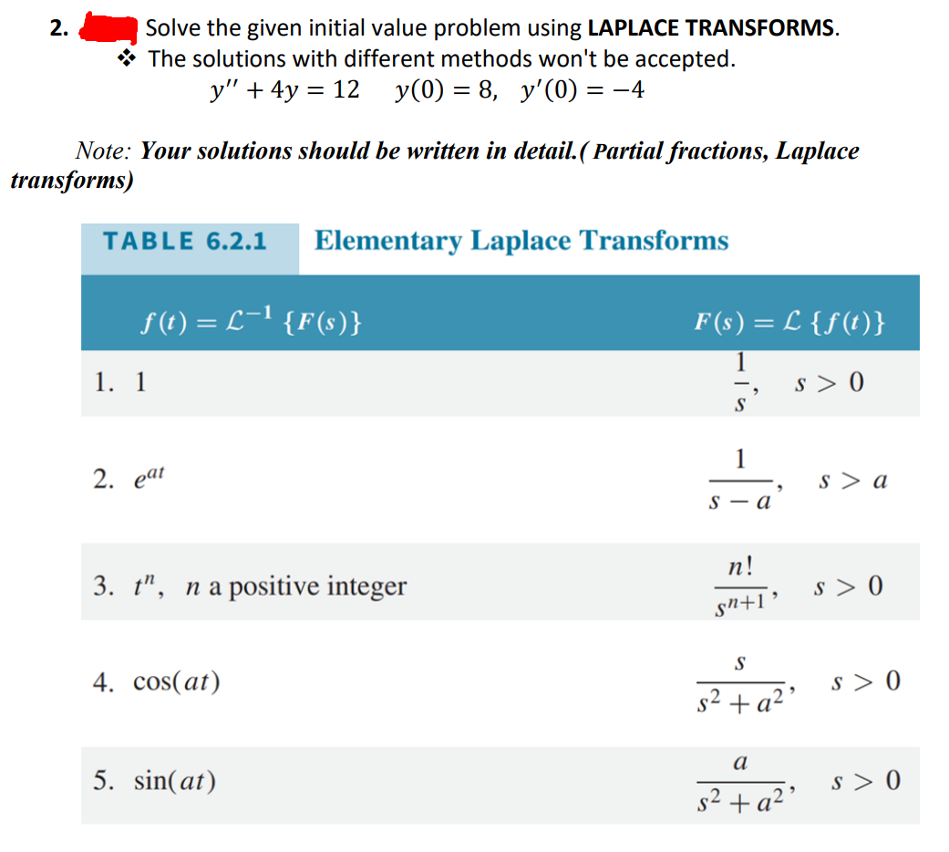 Solved 2. Solve the given initial value problem using | Chegg.com