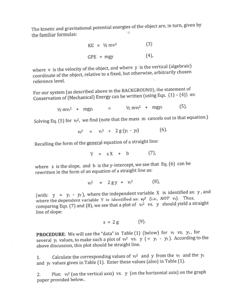 Solved LAB #6: Mechanical Energy Conservation BACKGROUND AND | Chegg.com
