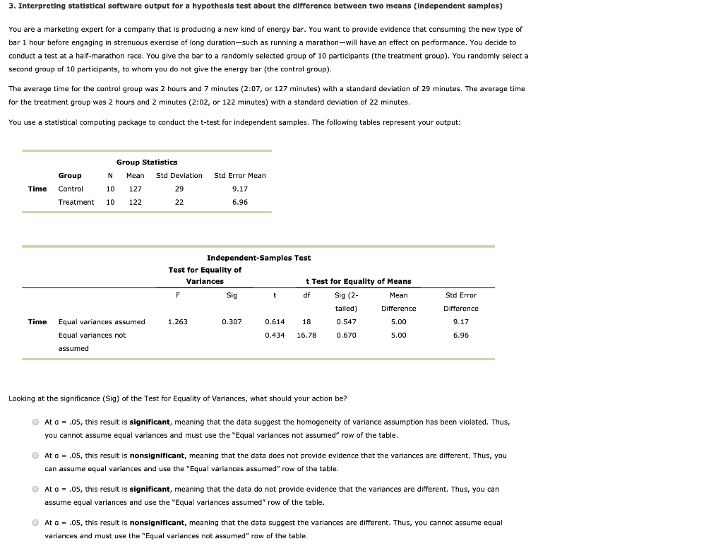 Solved 3. Interpreting statistical software output for a | Chegg.com