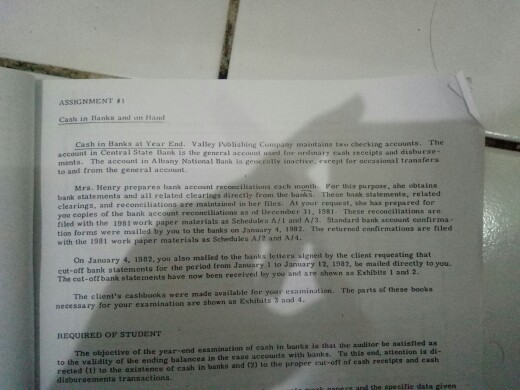 ASSIGNMENT #1 Cash in Banks and on Han Cash in Banks | Chegg.com