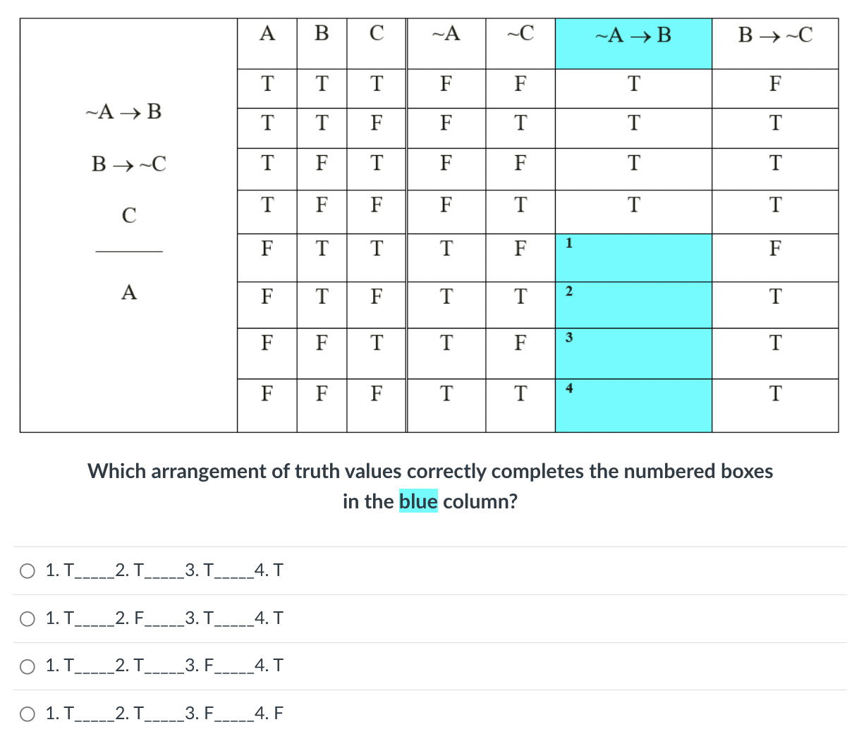 Solved Which arrangement of truth values correctly completes | Chegg.com