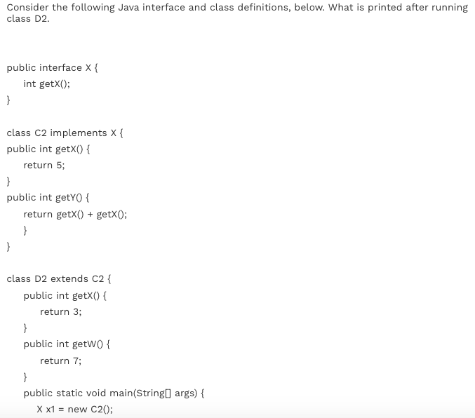 Solved Consider the following Java interface and class | Chegg.com