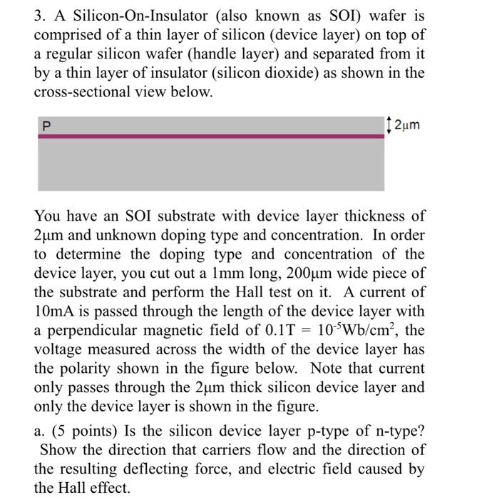 Solved 3. A Silicon-On-Insulator (also known as SOI) wafer | Chegg.com