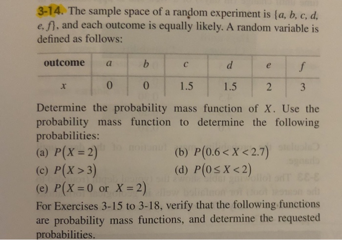Solved 3-14. The sample space of a random experiment is la, | Chegg.com