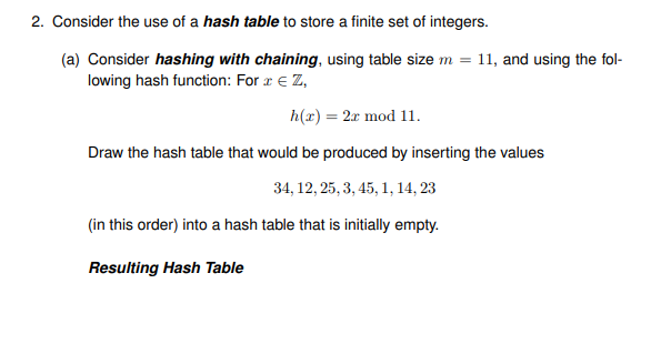 Solved 2. Consider the use of a hash table to store a finite | Chegg.com