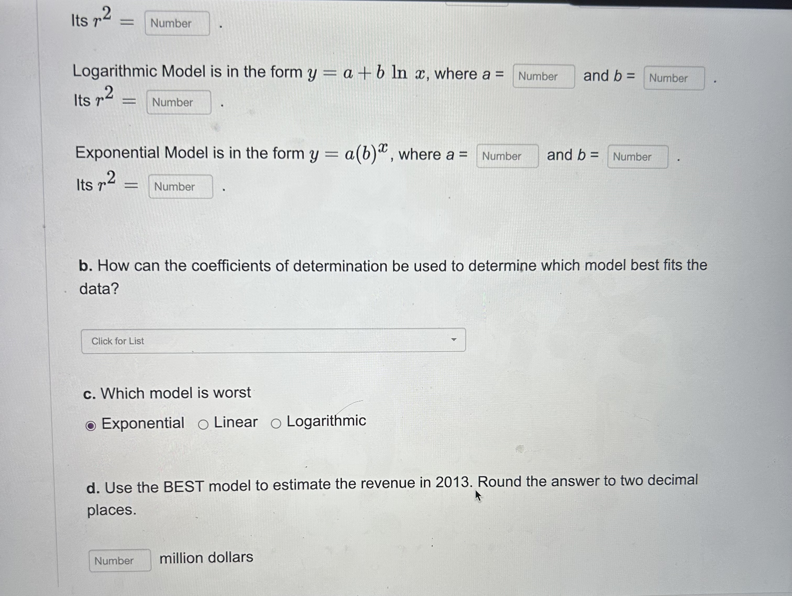 Solved The table shows the annual revenue from area Walmart | Chegg.com