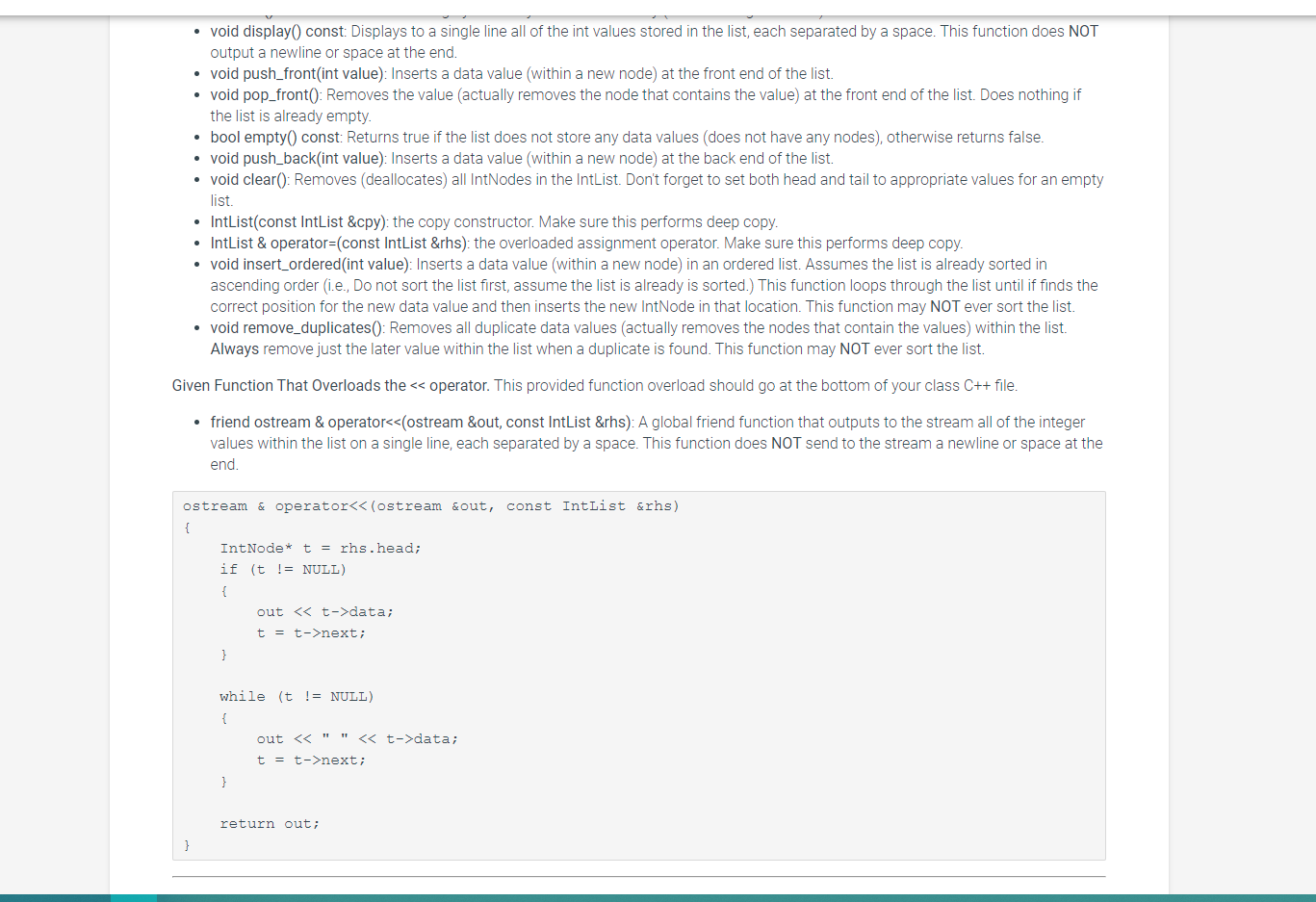 Solved IntList Specifications You are required to come up | Chegg.com