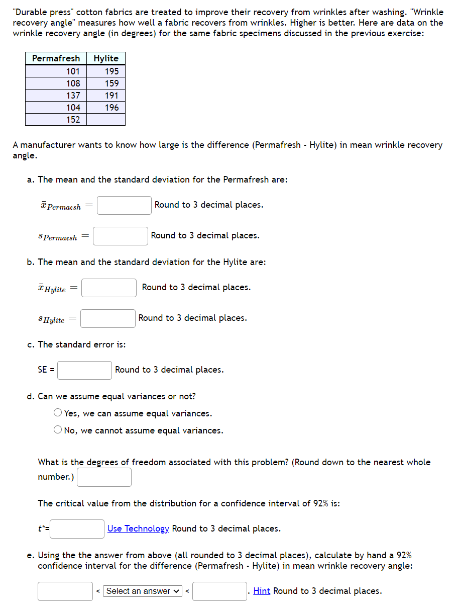 Solved "Durable press" cotton fabrics are treated to improve | Chegg.com