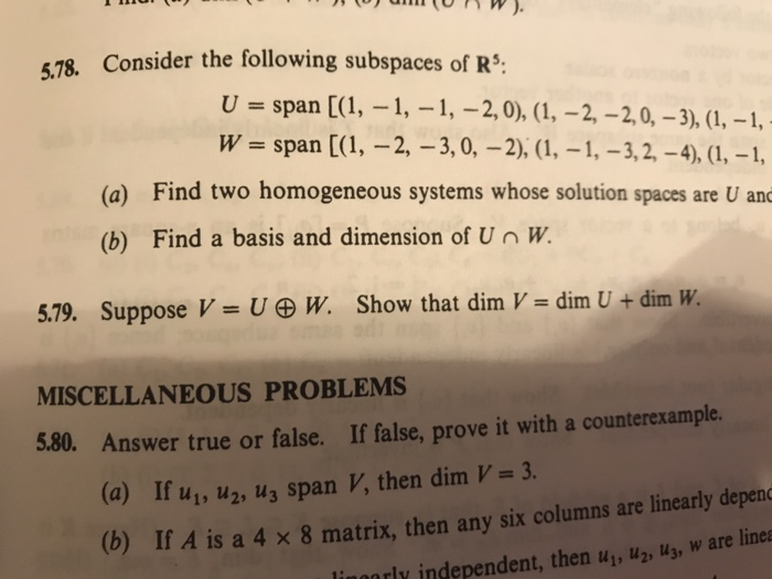 Solved HW) 5,78. Consider the following subspaces of R3 U | Chegg.com