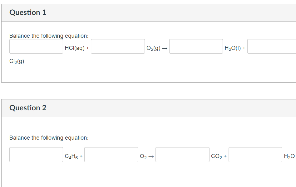 Solved Question 1 Balance the following equation: HCl(aq) + | Chegg.com