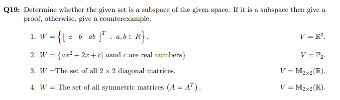 Solved 19 Determine Whether The Given Set Is A Subspace Of 9379