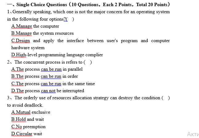 Solved Single Choice Questions (10 Questions, Each 2 Points, | Chegg.com