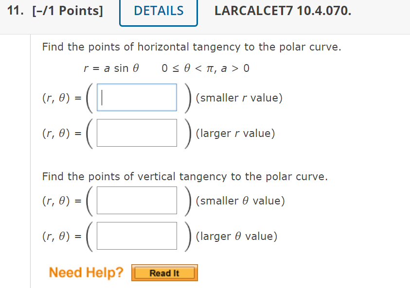 Find the points of horizontal tangency to the polar | Chegg.com