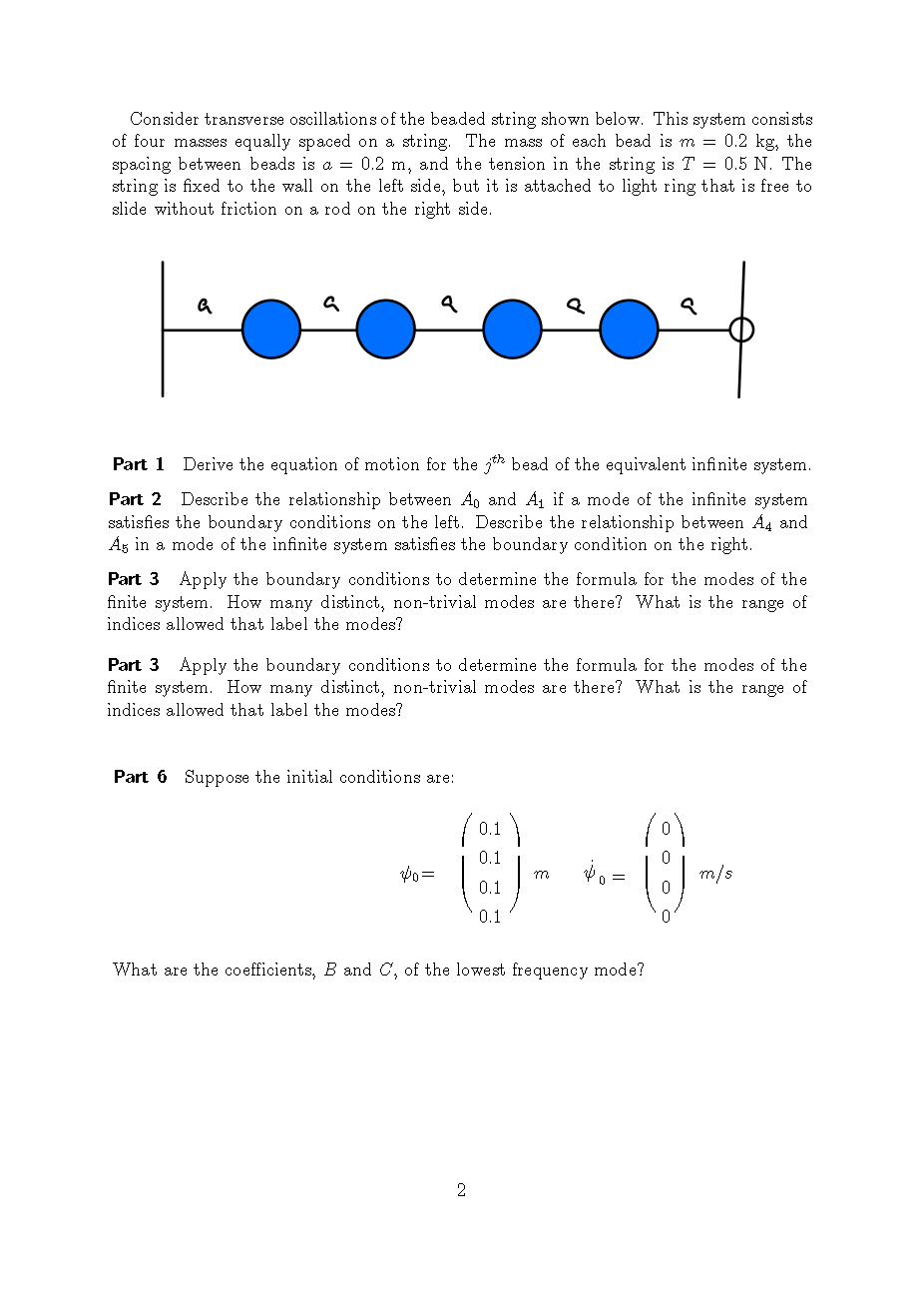 Consider transverse oscillations of the beaded string | Chegg.com