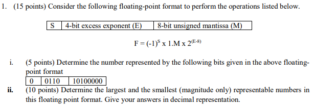 Solved 1. (15 points) Consider the following floating-point | Chegg.com