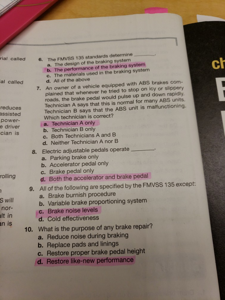 Solved rial called 6. The FMVSS 135 standards determine a. | Chegg.com
