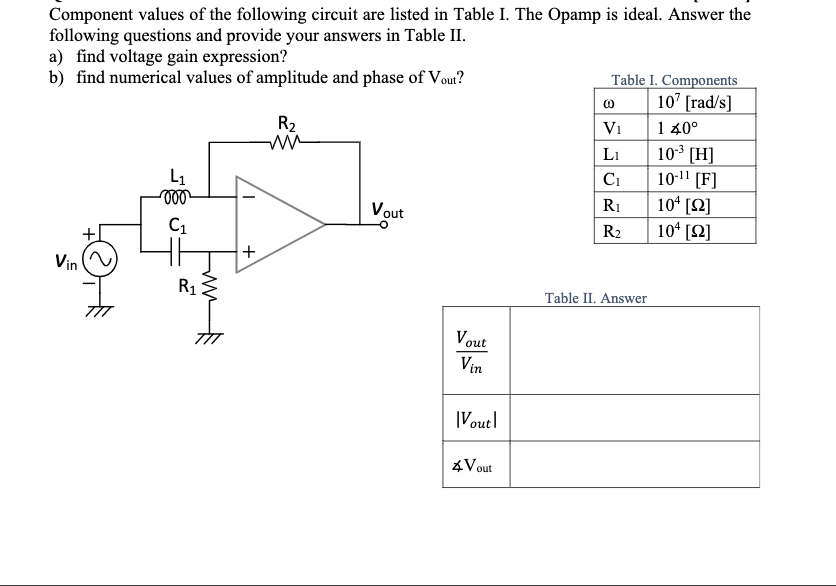 Solved Component values of the following circuit are listed | Chegg.com