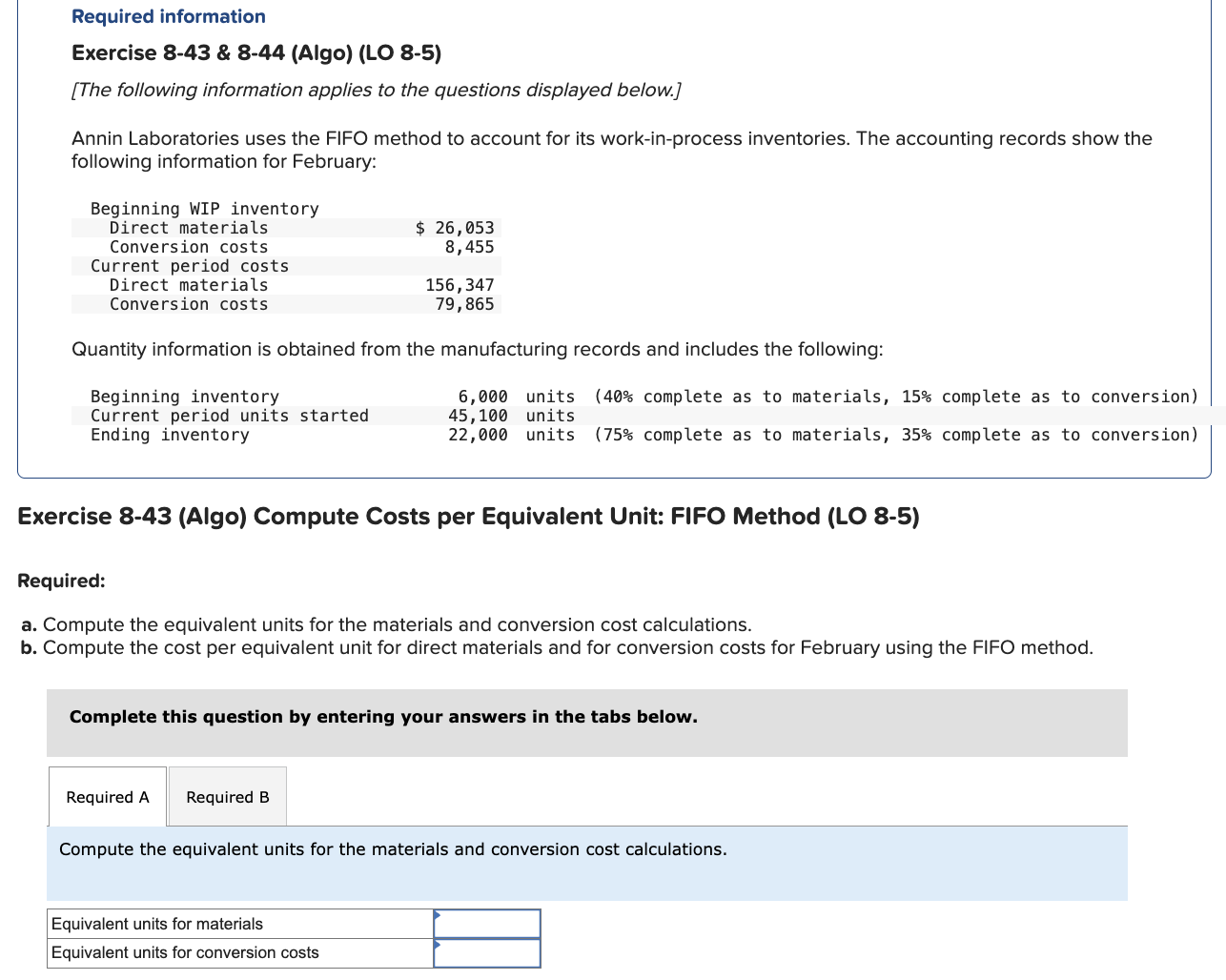 Solved Required information Exercise 8-43 \& 8-44 (Algo) (LO | Chegg.com