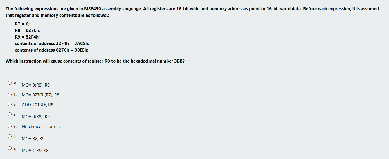 The following expressions are given in MSP430 | Chegg.com