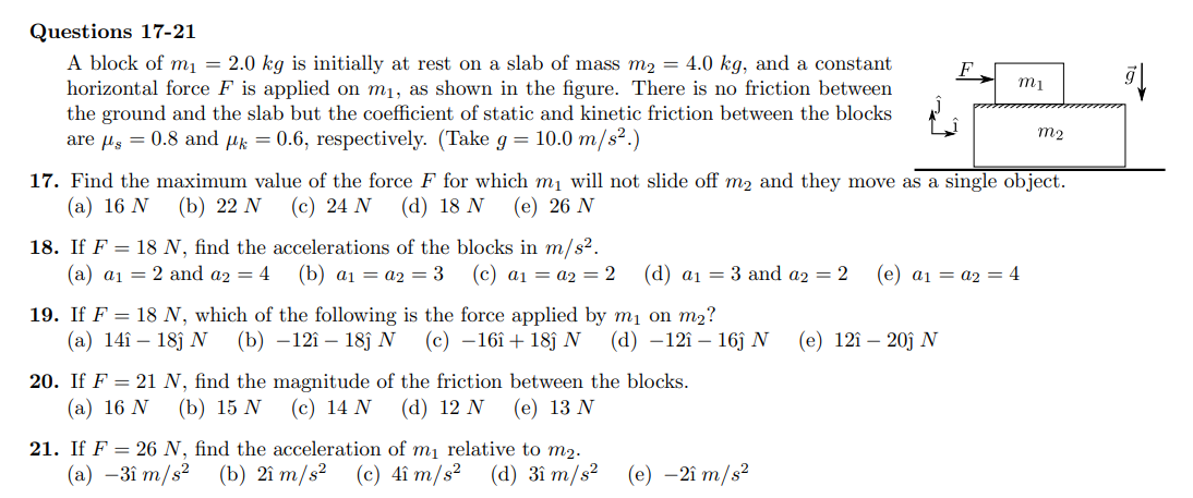 Solved Questions 17-21 A block of m1=2.0 kg is initially at | Chegg.com