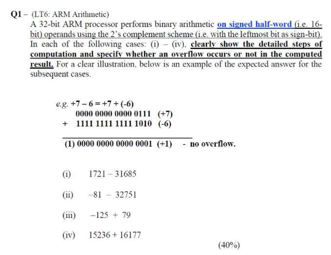 Solved Q1 - (LT6: ARM Arithmetic) A 32-bit ARM processor | Chegg.com
