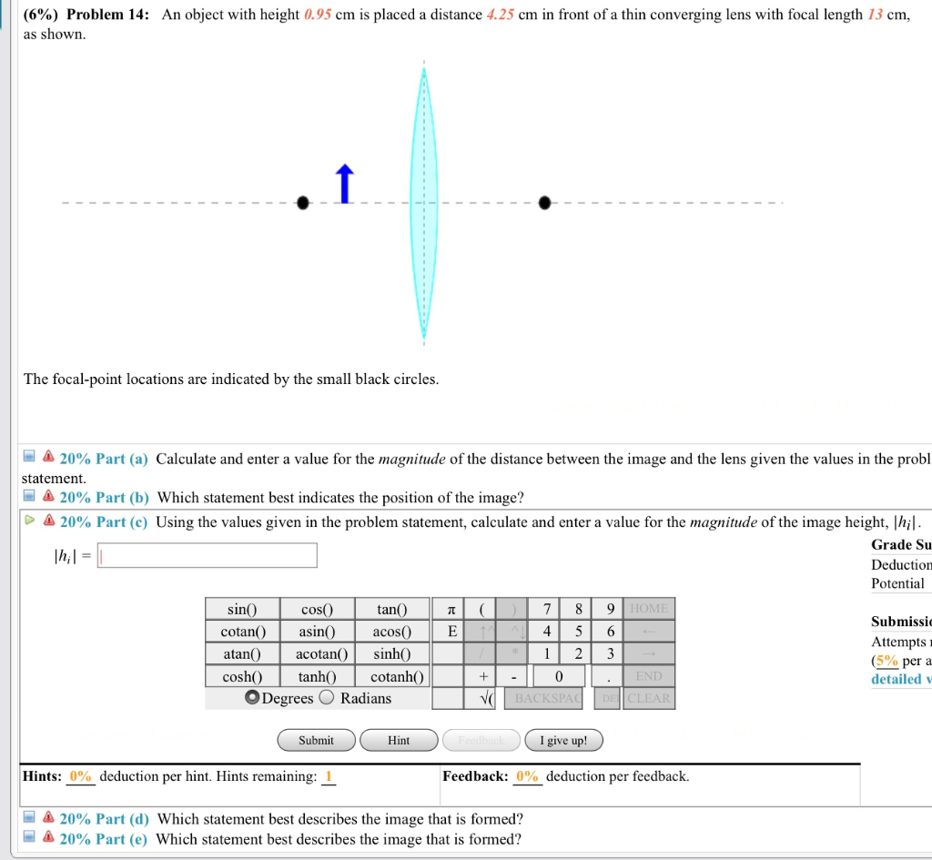 Solved (6%) Problem 14: An object with height 0.95 cm is | Chegg.com