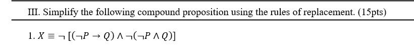 Solved III. Simplify the following compound proposition | Chegg.com