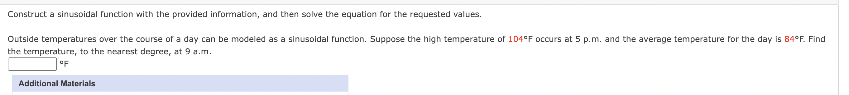 Solved Construct a sinusoidal function with the provided | Chegg.com