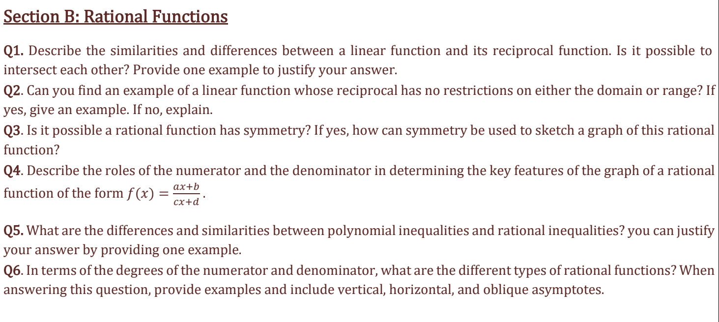Solved Section B: Rational FunctionsQ1. ﻿Describe the | Chegg.com